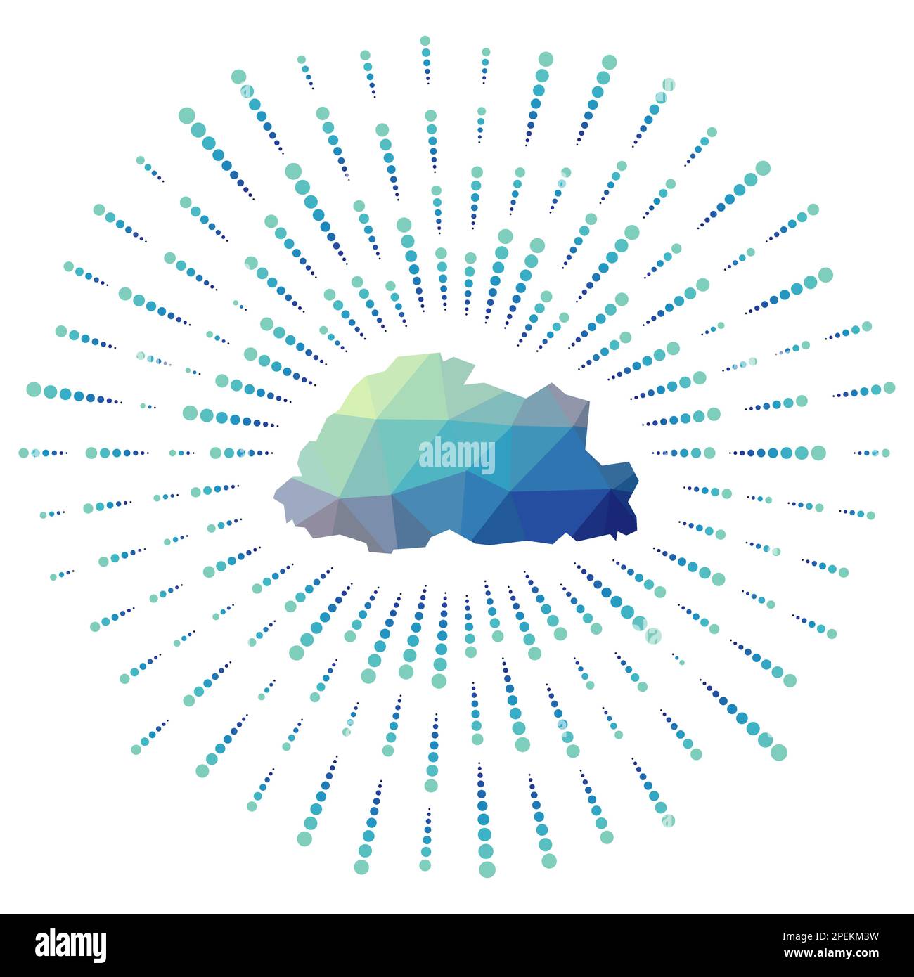 Shape of Bhutan, polygonal sunburst. Map of the country with colorful ...