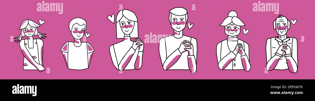Love people set. Shy beloved boy and girl, man and woman, grandfather ...