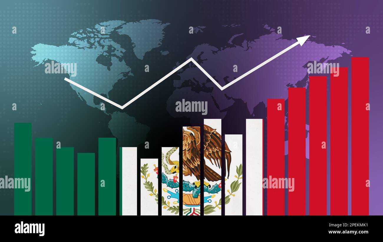Mexico bar chart graph with ups and downs, increasing values, concept ...