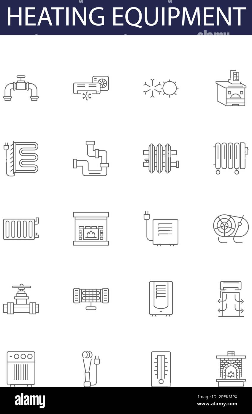 Heating equipment line vector icons and signs. Radiator, Boiler, Heat ...