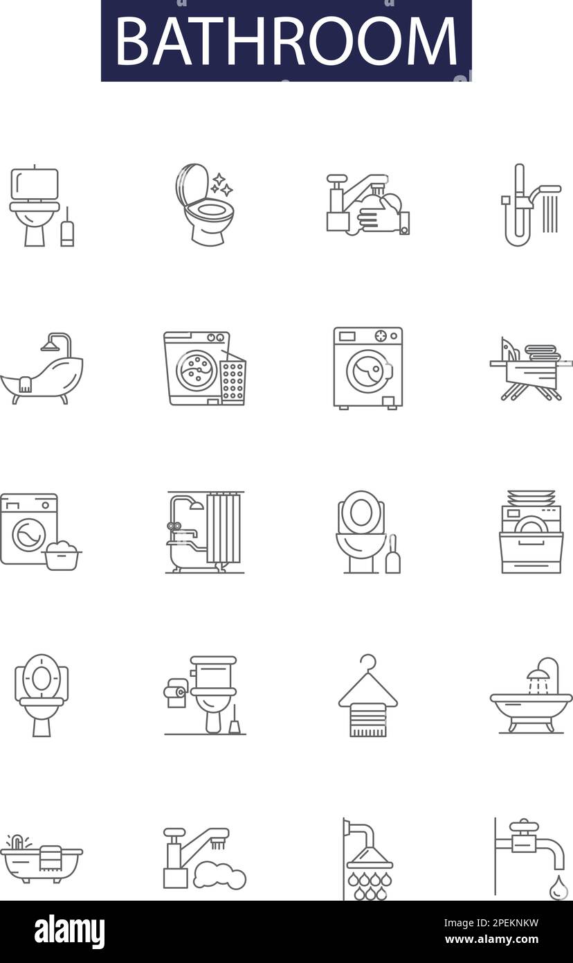Bathroom line vector icons and signs. Shower, Toilet, Taps, Towel ...