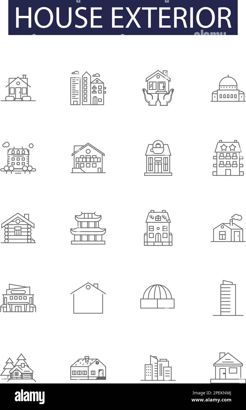 House exterior line vector icons and signs. House, Wall, Siding, Fence ...