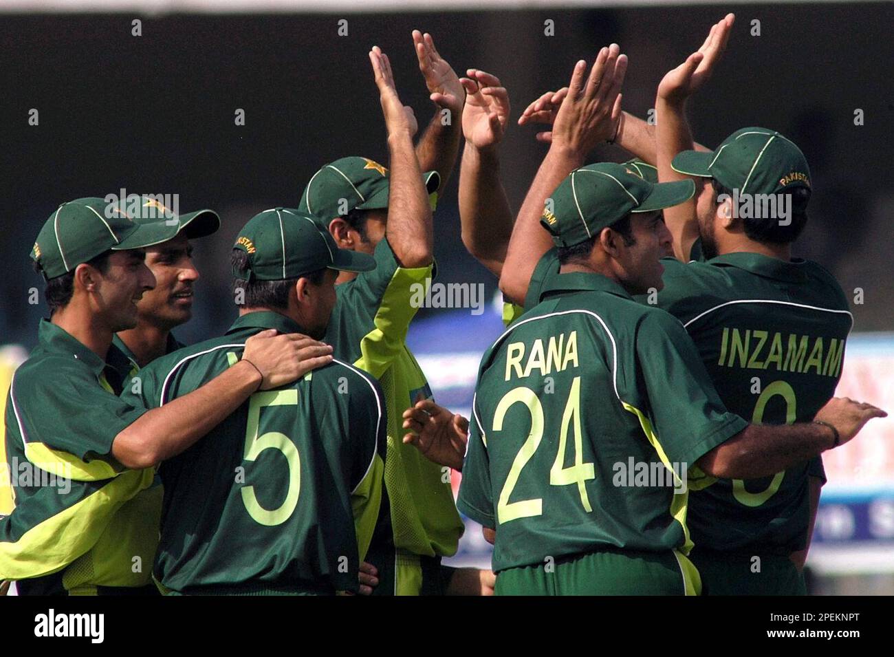 Pakistan cricketers celebrate the dismissal of Sri Lankan opening ...
