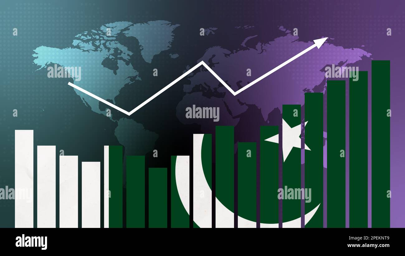 Pakistan bar chart graph with ups and downs, increasing values, concept ...