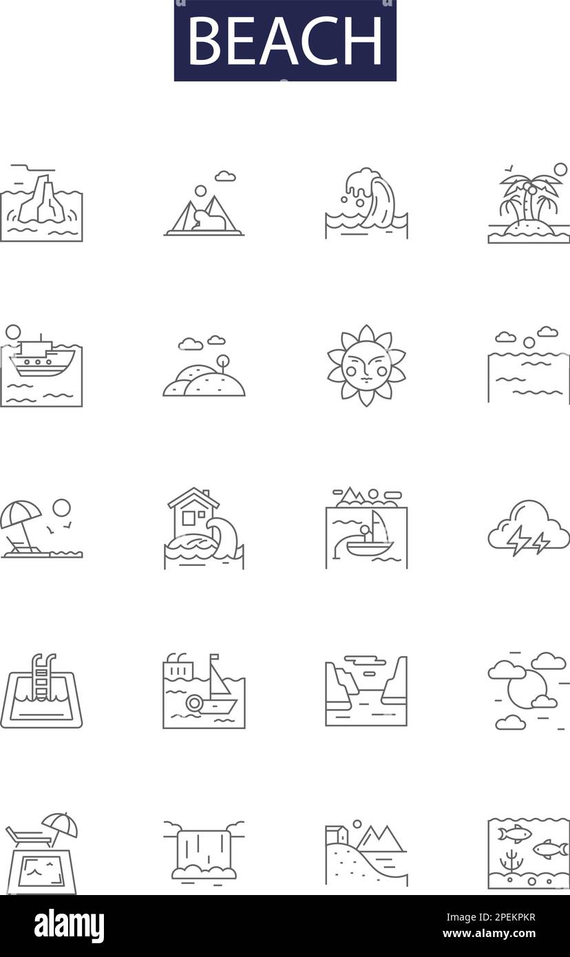 Beach line vector icons and signs. Sea, Waves, Sun, Shore, Surf ...