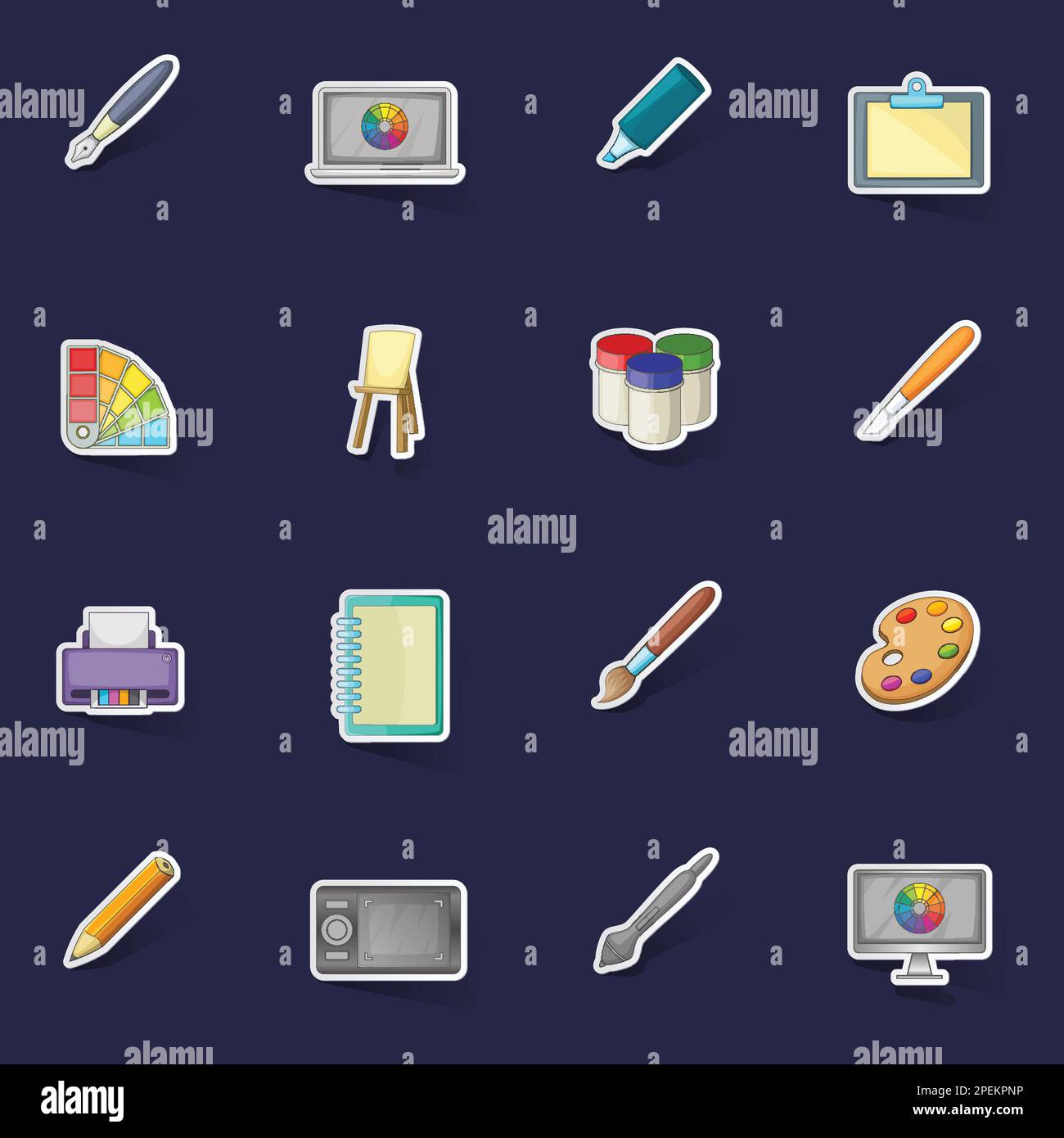 Drawing and painting tools icons set stikers collection vector with ...
