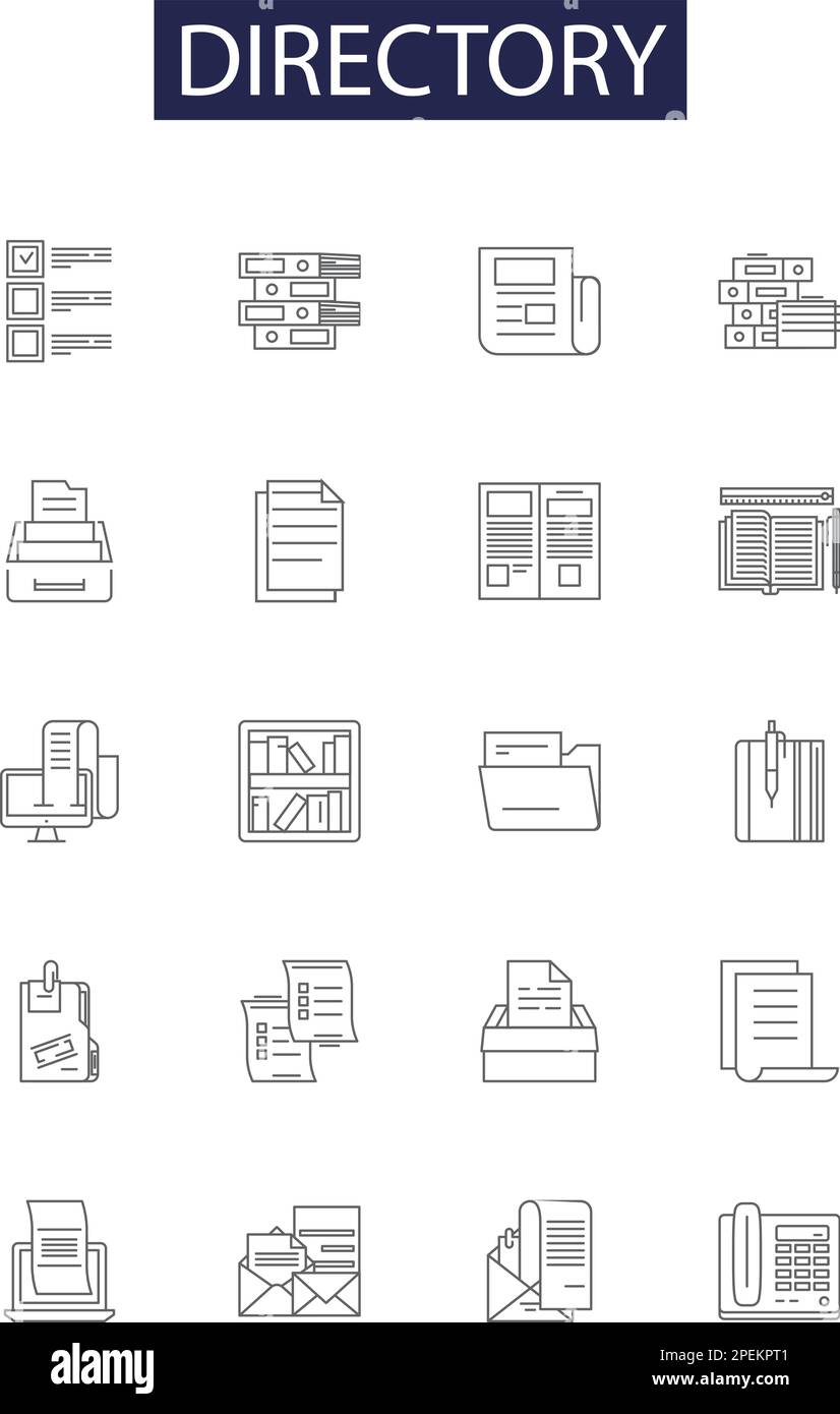 Directory line vector icons and signs. Listing, Index, Register, Roster ...