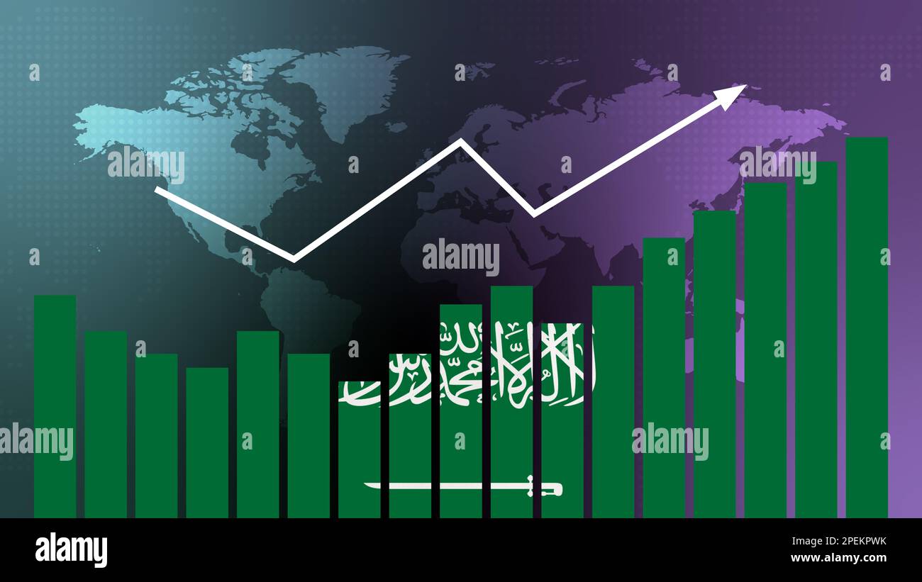 Saudi Arabia bar chart graph with ups and downs, increasing values ...