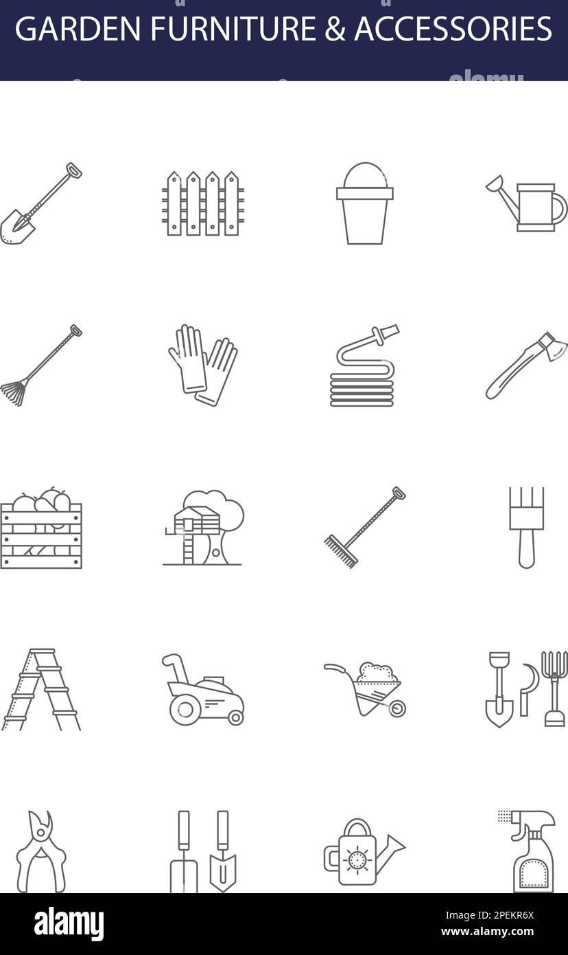 Garden furniture & accessories line vector icons and signs. Furniture ...