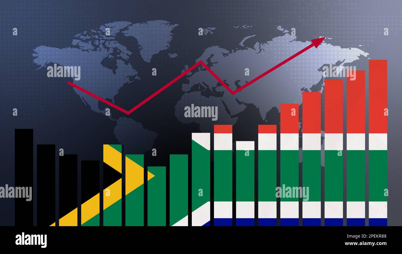 South Africa bar chart graph with ups and downs, increasing values ...