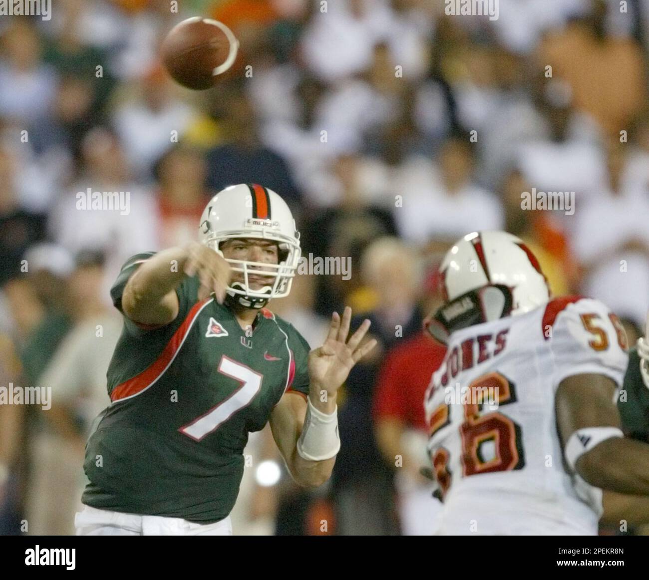 Miami quarterback Brock Berlin (7) throws during the second half ...