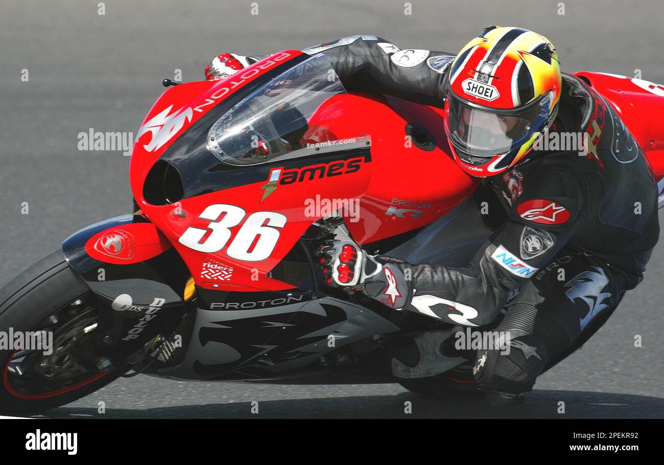 British MotoGP rider James Haydon takes a turn during the first ...