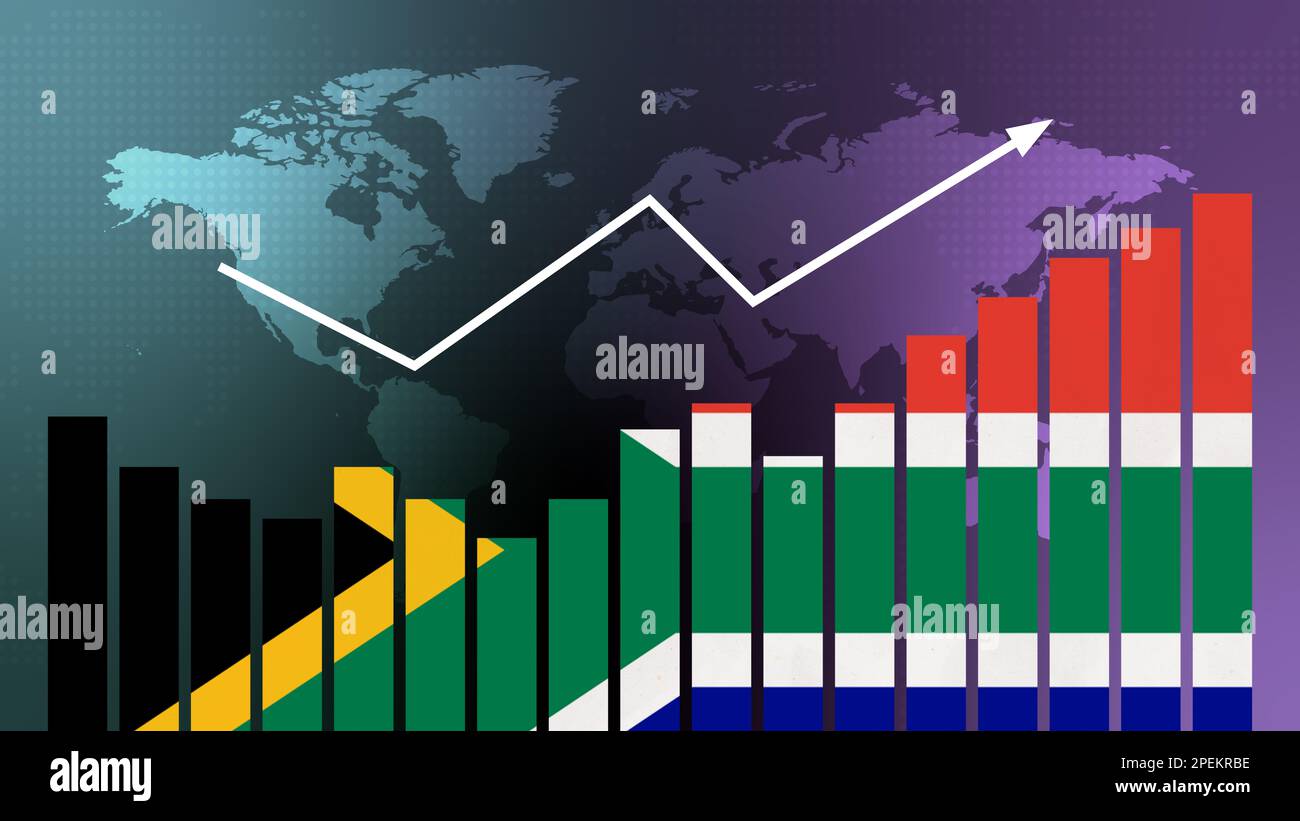 South Africa bar chart graph with ups and downs, increasing values ...