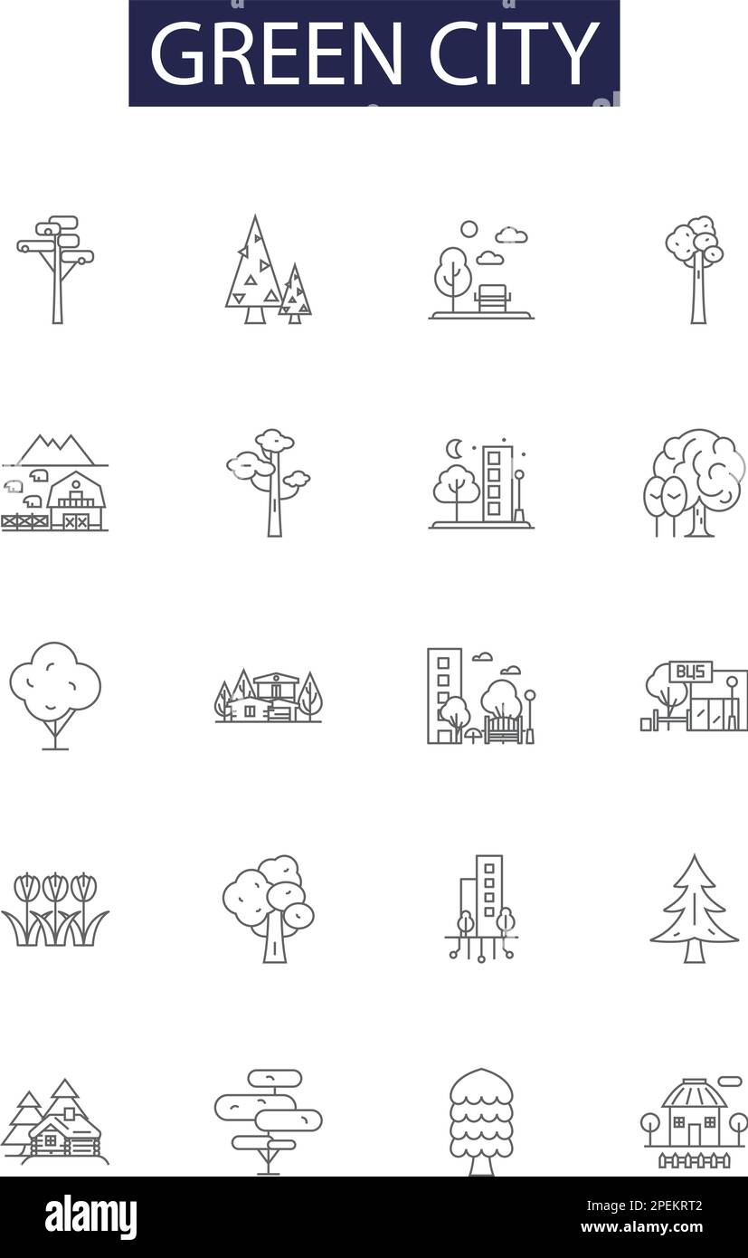Green city line vector icons and signs. sustainable, green, urban ...