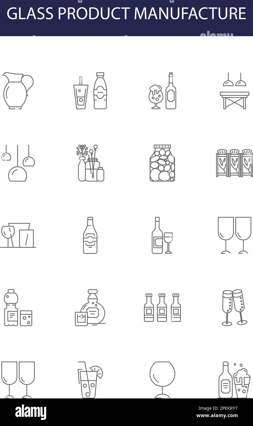 Glass product manufacture line vector icons and signs. Molding, Blowing ...