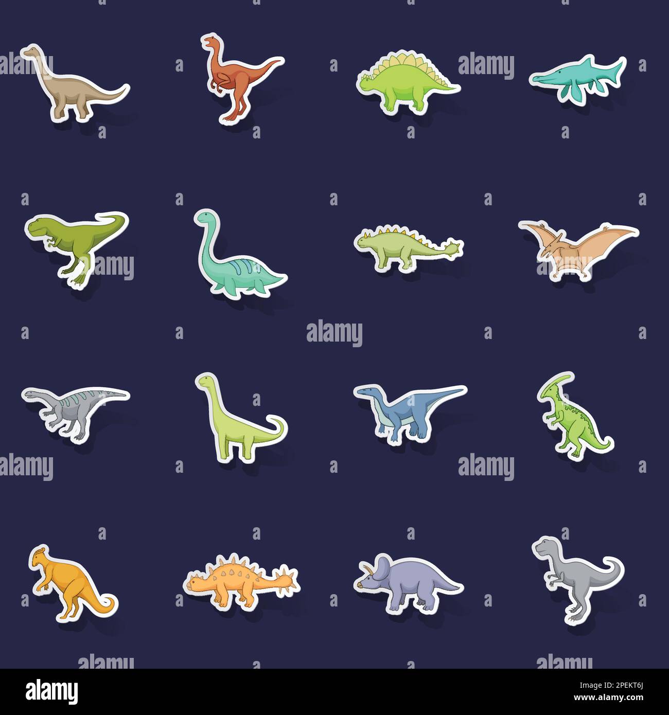 Different dinosaurs icons set stikers collection vector with shadow on ...