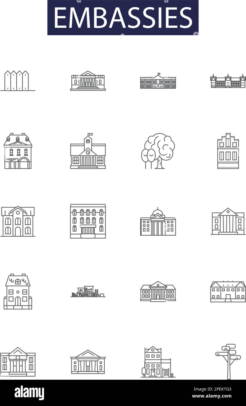Embassies line vector icons and signs. Diplomats, Consulates ...
