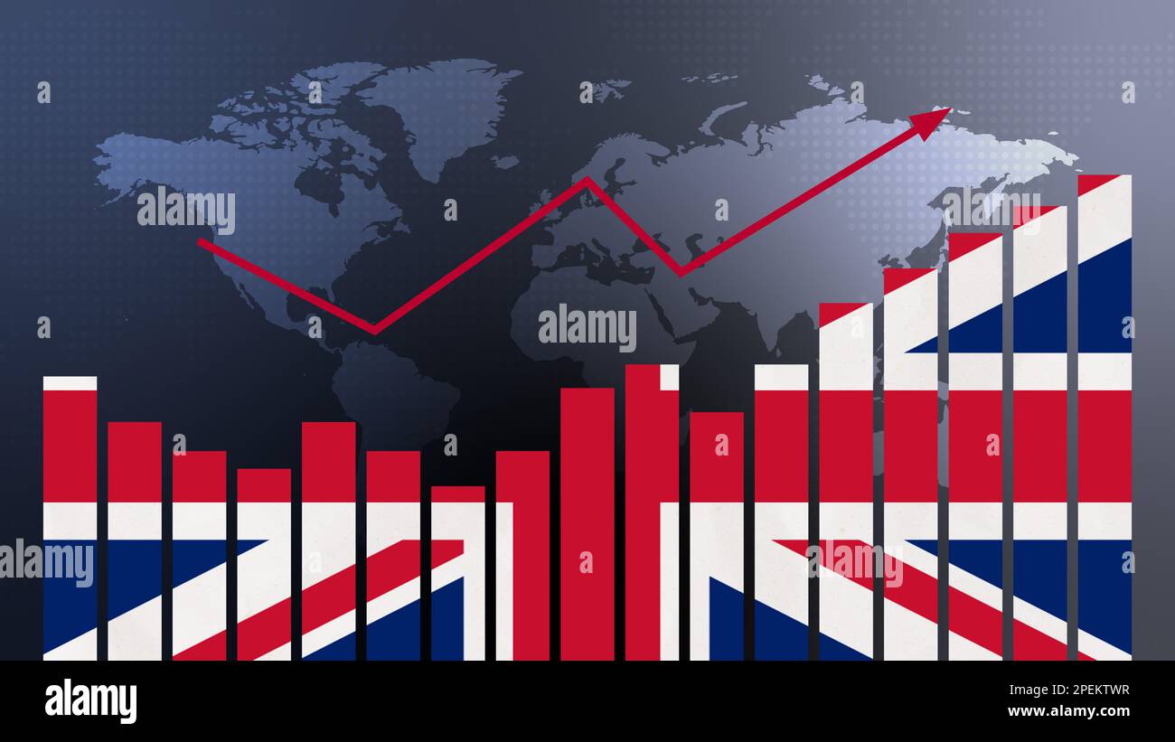 United Kingdom bar chart graph with ups and downs, increasing values ...