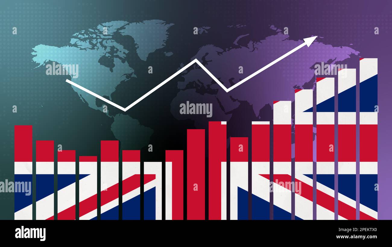 United Kingdom bar chart graph with ups and downs, increasing values ...