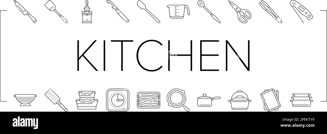 cookware kitchen cooking food icons set vector Stock Vector Image & Art ...