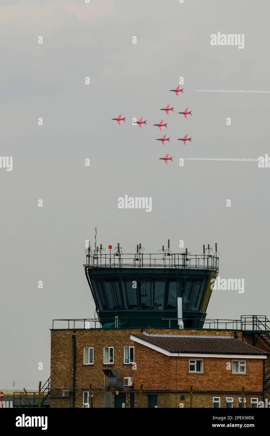 Royal Air Force Red Arrows display team BAe Hawk T1 jet planes flying ...