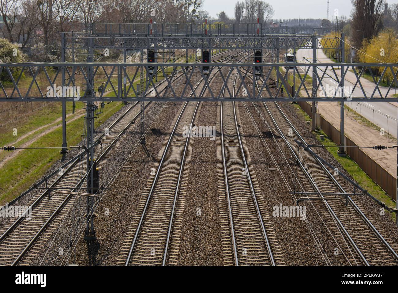 Railway station from above. Reconstructed modern railway infrastructure ...