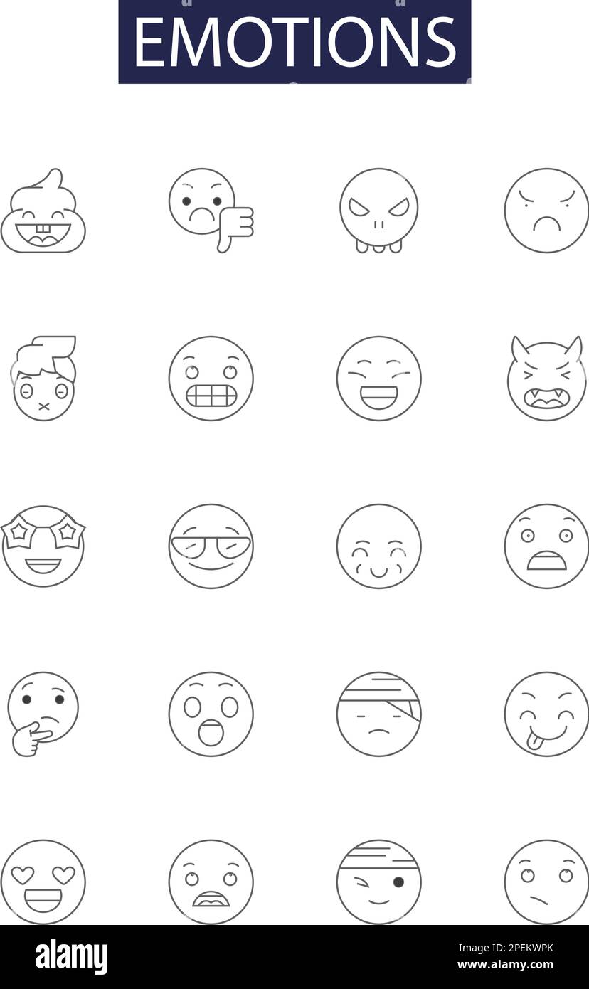 Emotions line vector icons and signs. Joy, Fear, Love, Hate, Anxiety ...
