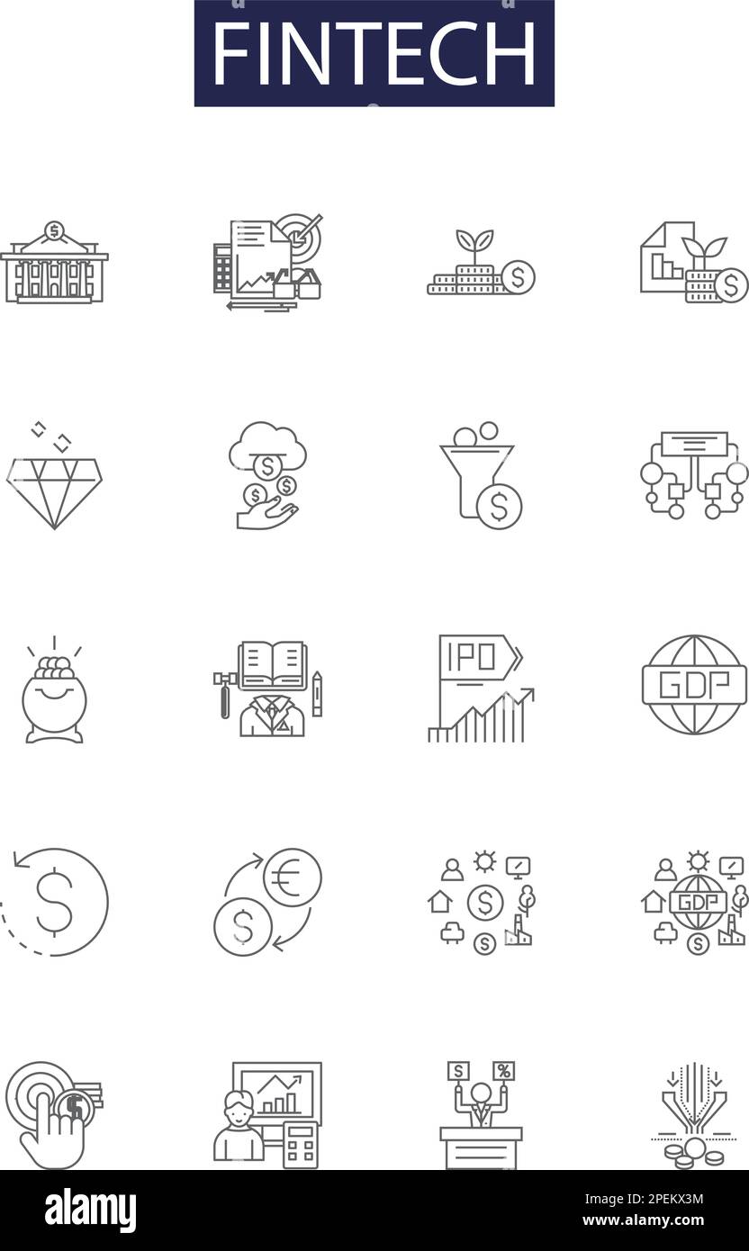Fintech line vector icons and signs. Payments, Banking, Cryptocurrency ...