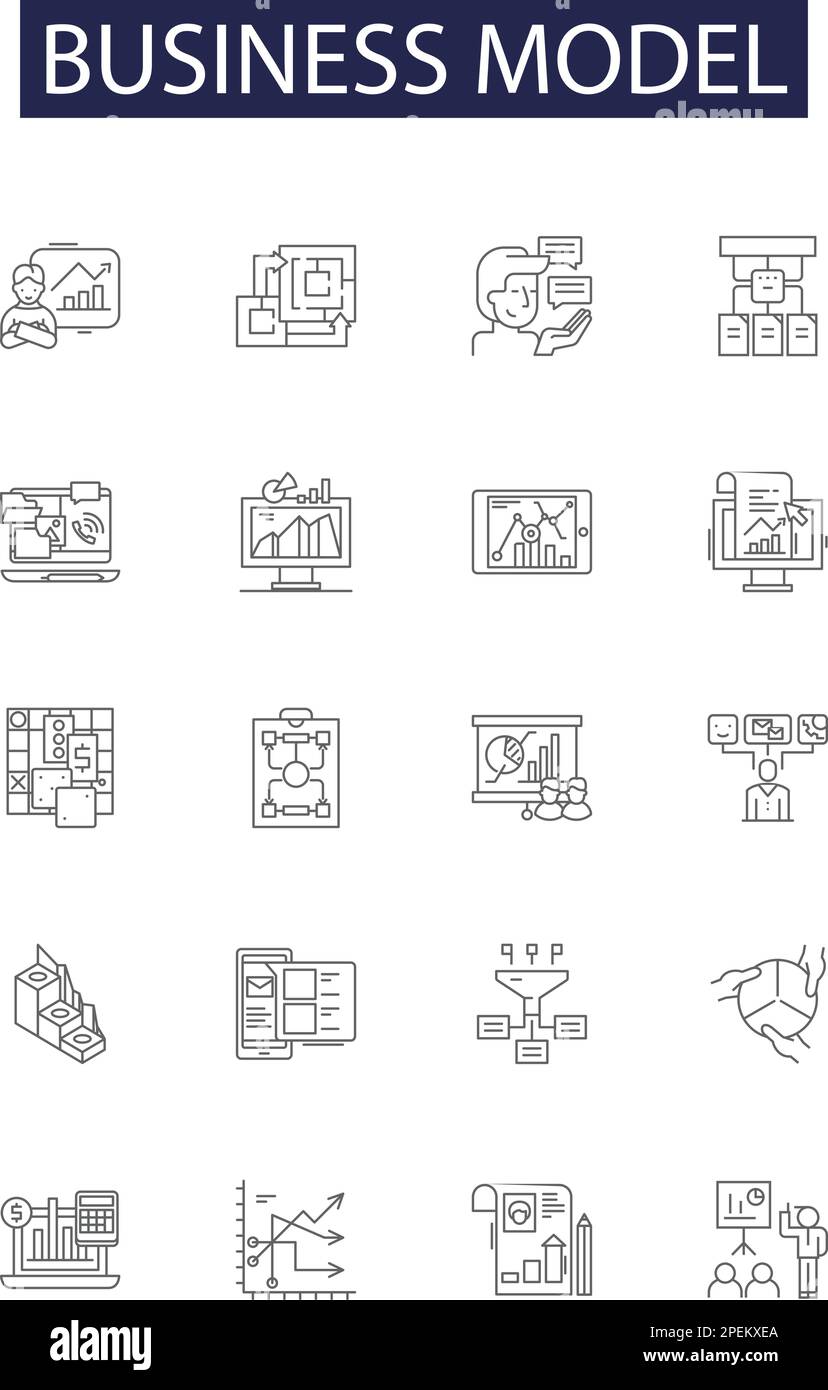 Business model line vector icons and signs. Process, Plan, Network ...
