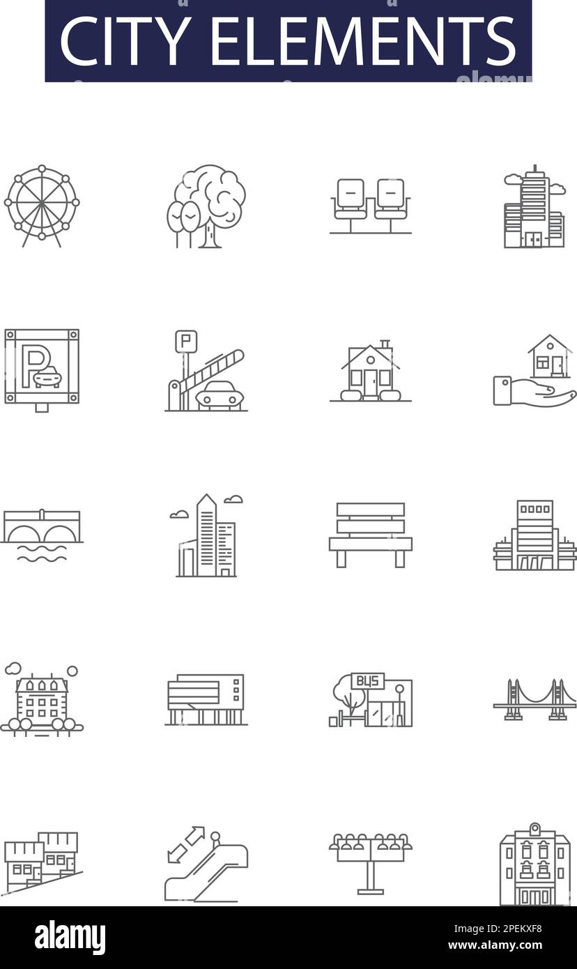 City elements line vector icons and signs. Infrastructure, Buildings ... City elements line vector icons and signs. Infrastructure, Buildings ...