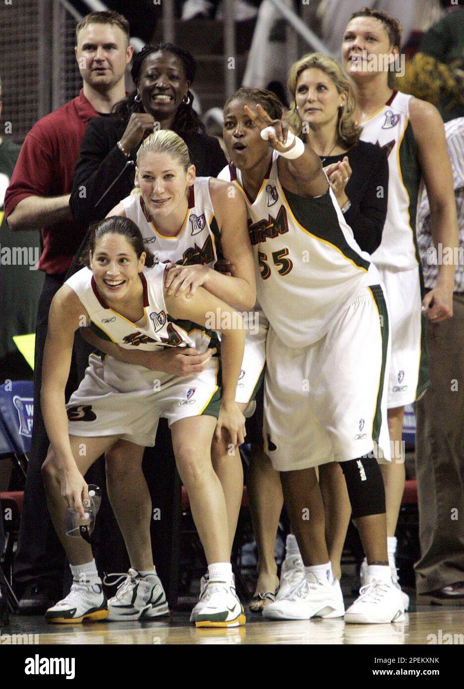 Seattle Storm players, from lower left, Sue Bird, Lauren Jackson, Sheri ...