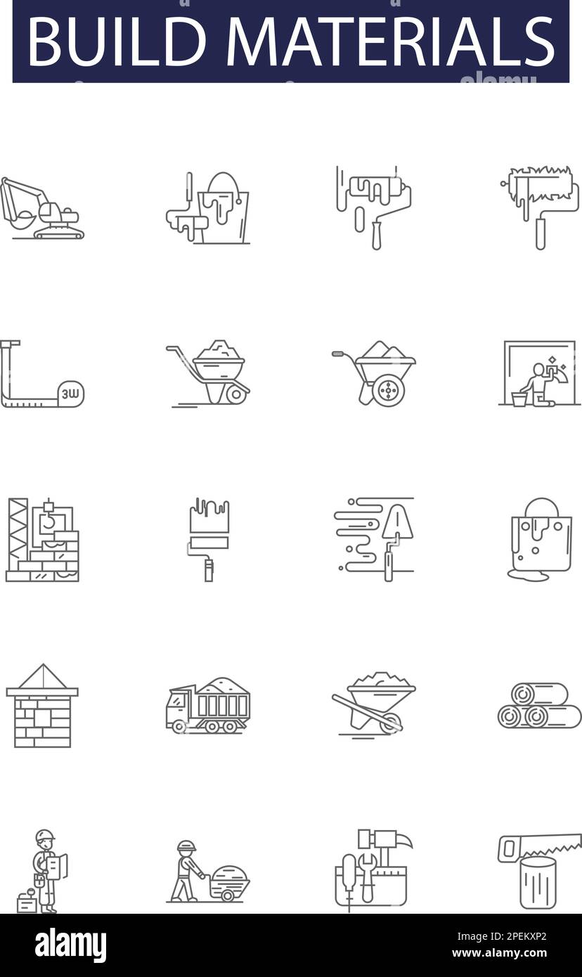 Build materials line vector icons and signs. Steel, Concrete, Brick ...
