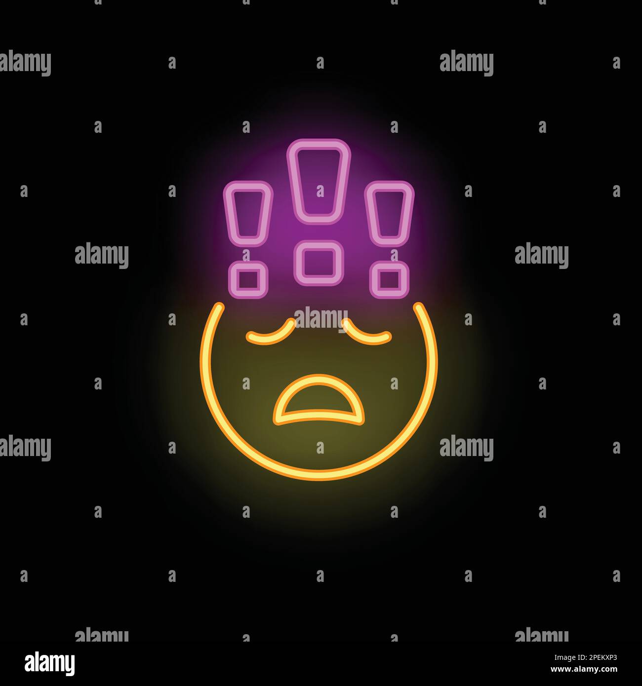 Burnout emoji icon outline vector. Work stress. Mental overload neon ...