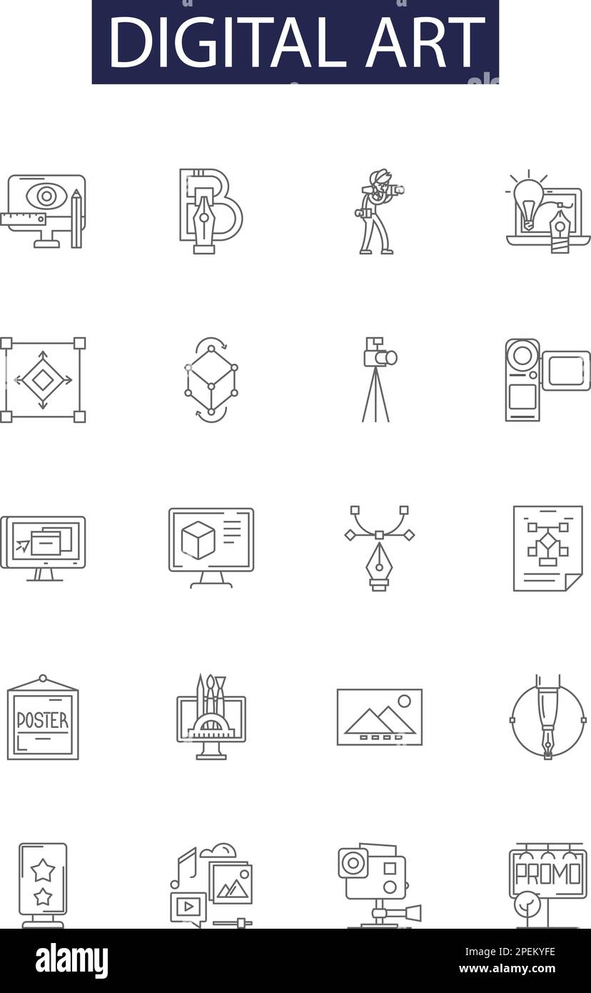 Digital art line vector icons and signs. Art, Computer, Creation ...