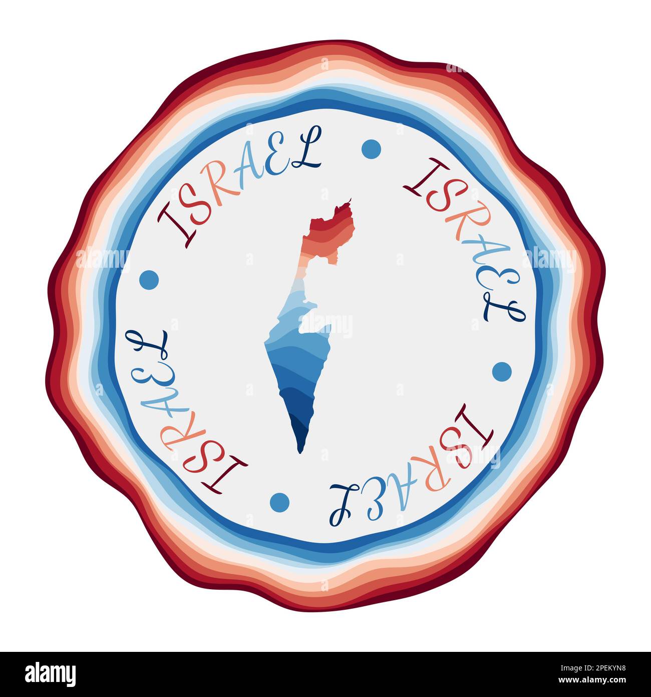 Israel badge. Map of the country with beautiful geometric waves and ...