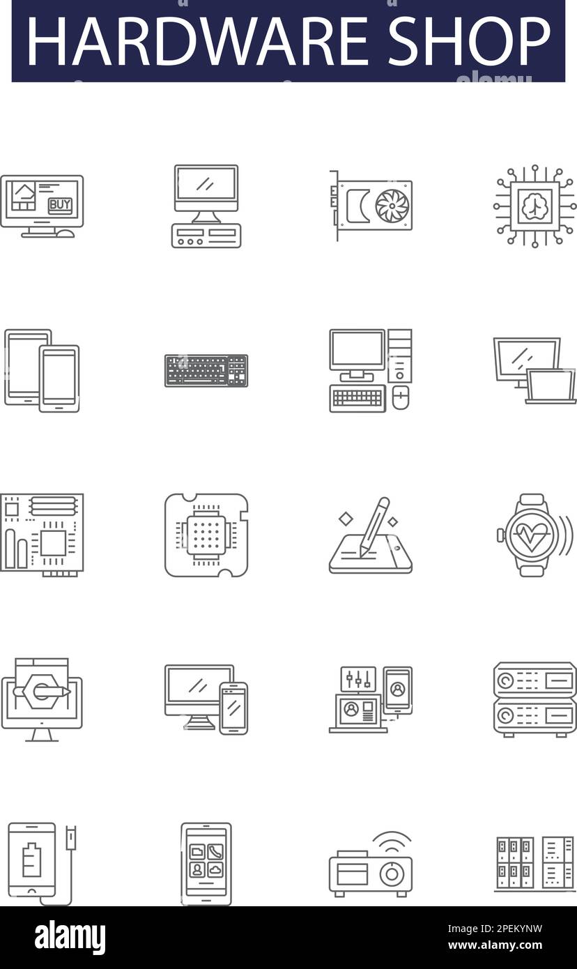 Hardware shop line vector icons and signs. Shop, Supplies, Tools ...