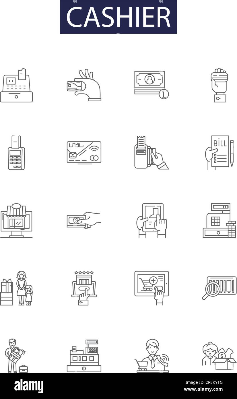 Cashier line vector icons and signs. Teller, Cashier, Banker ...