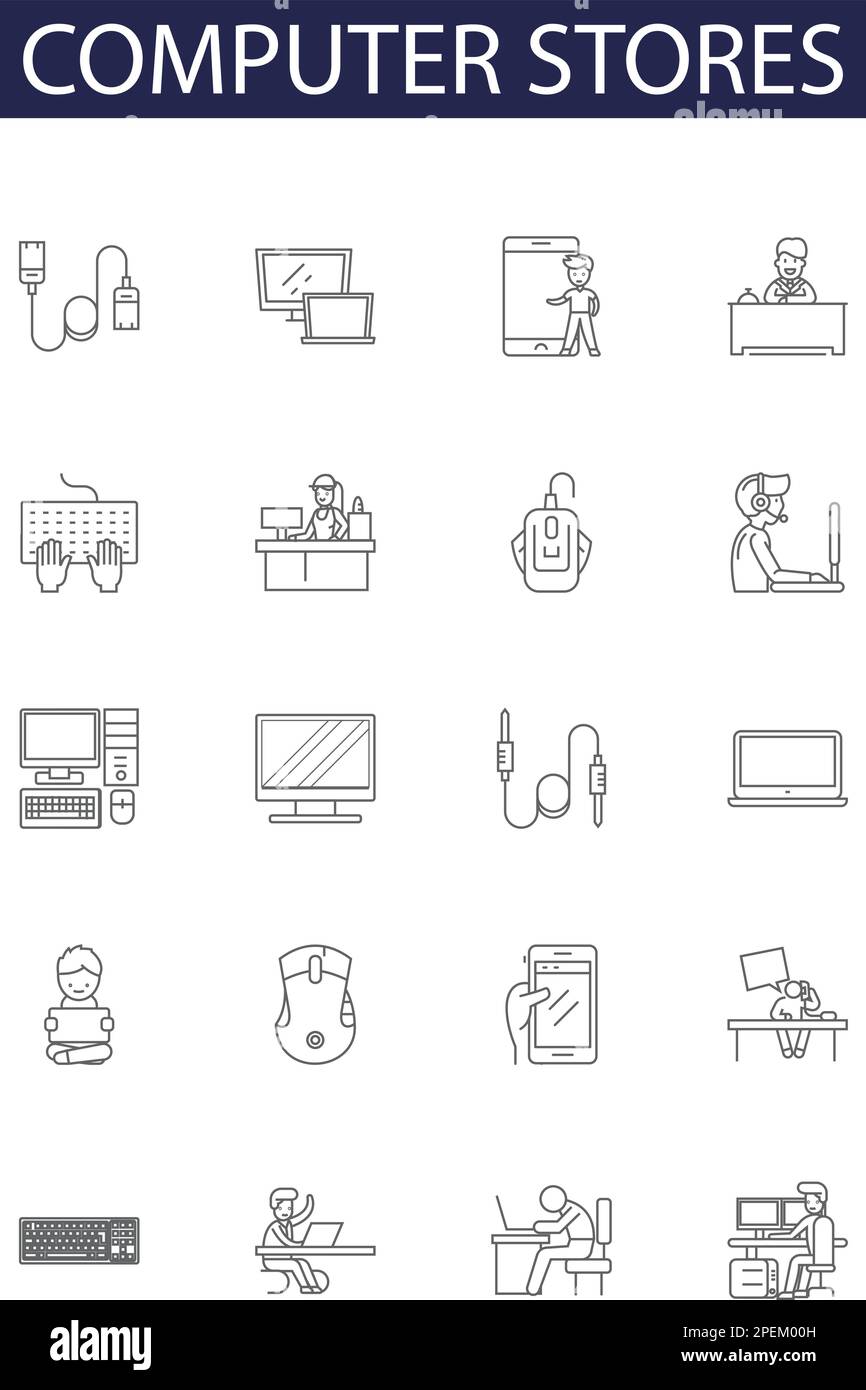 Computer stores line vector icons and signs. Stores, IT, Electronics ...