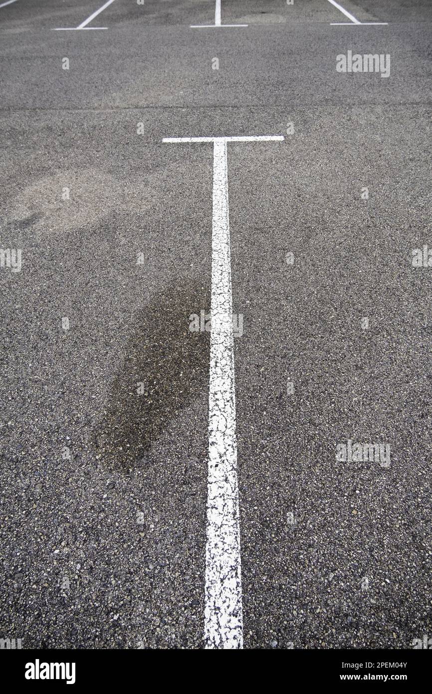 Detail of parking lines in a public parking lot, road signs Stock Photo ...