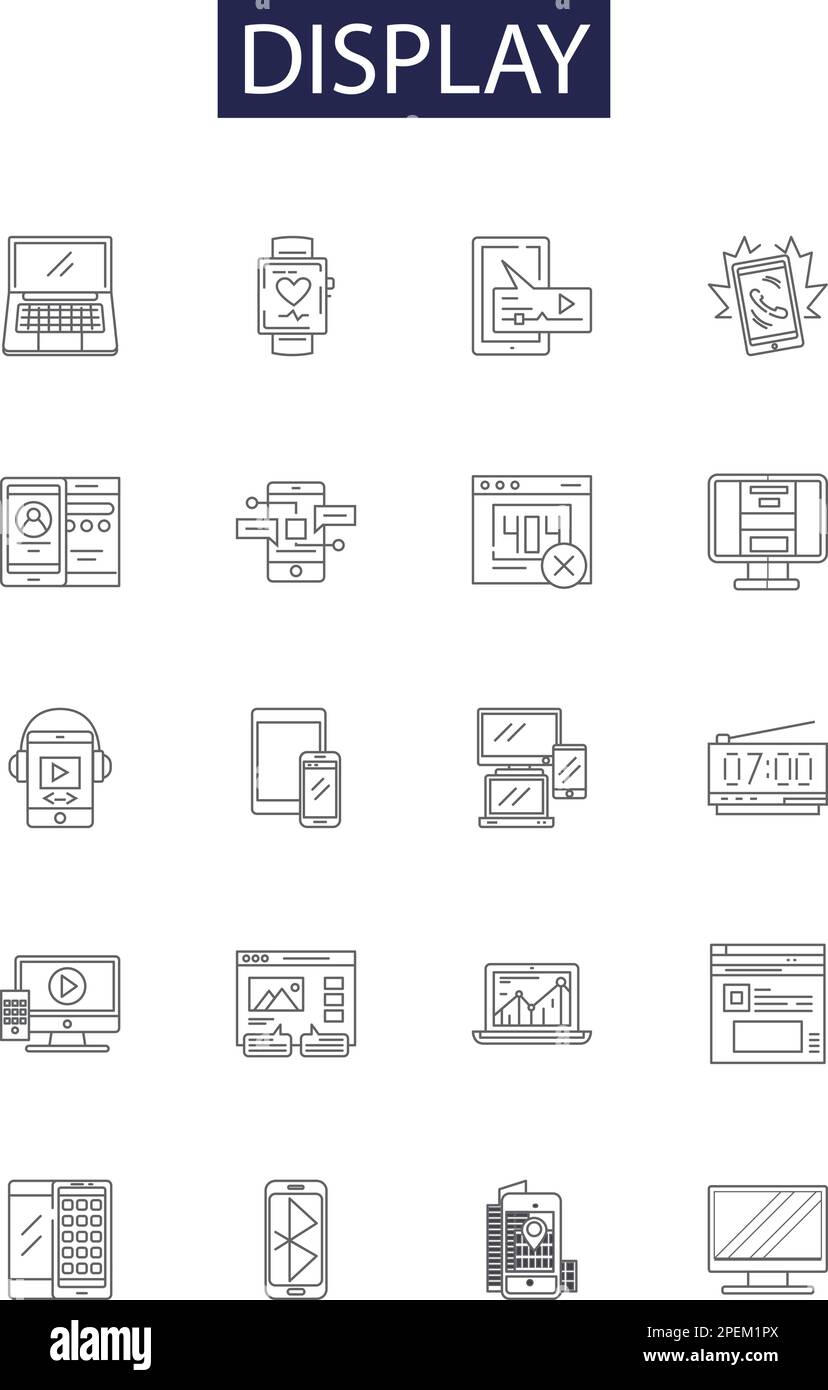 Display line vector icons and signs. Screen, Exhibit, Present, Render ...