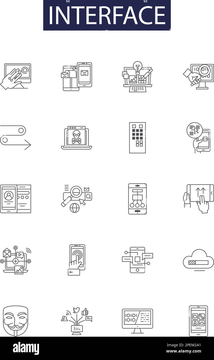 Interface line vector icons and signs. Connect, Interact, Integrate ...