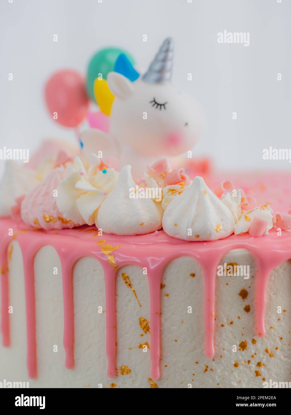pink frosted dripping icing white birthday cake cake with unicorn ...