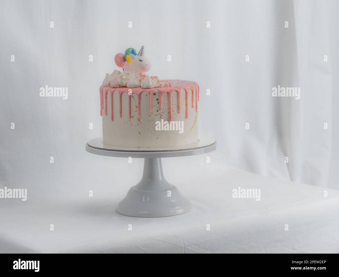 pink frosted dripping icing white birthday cake cake with unicorn ...