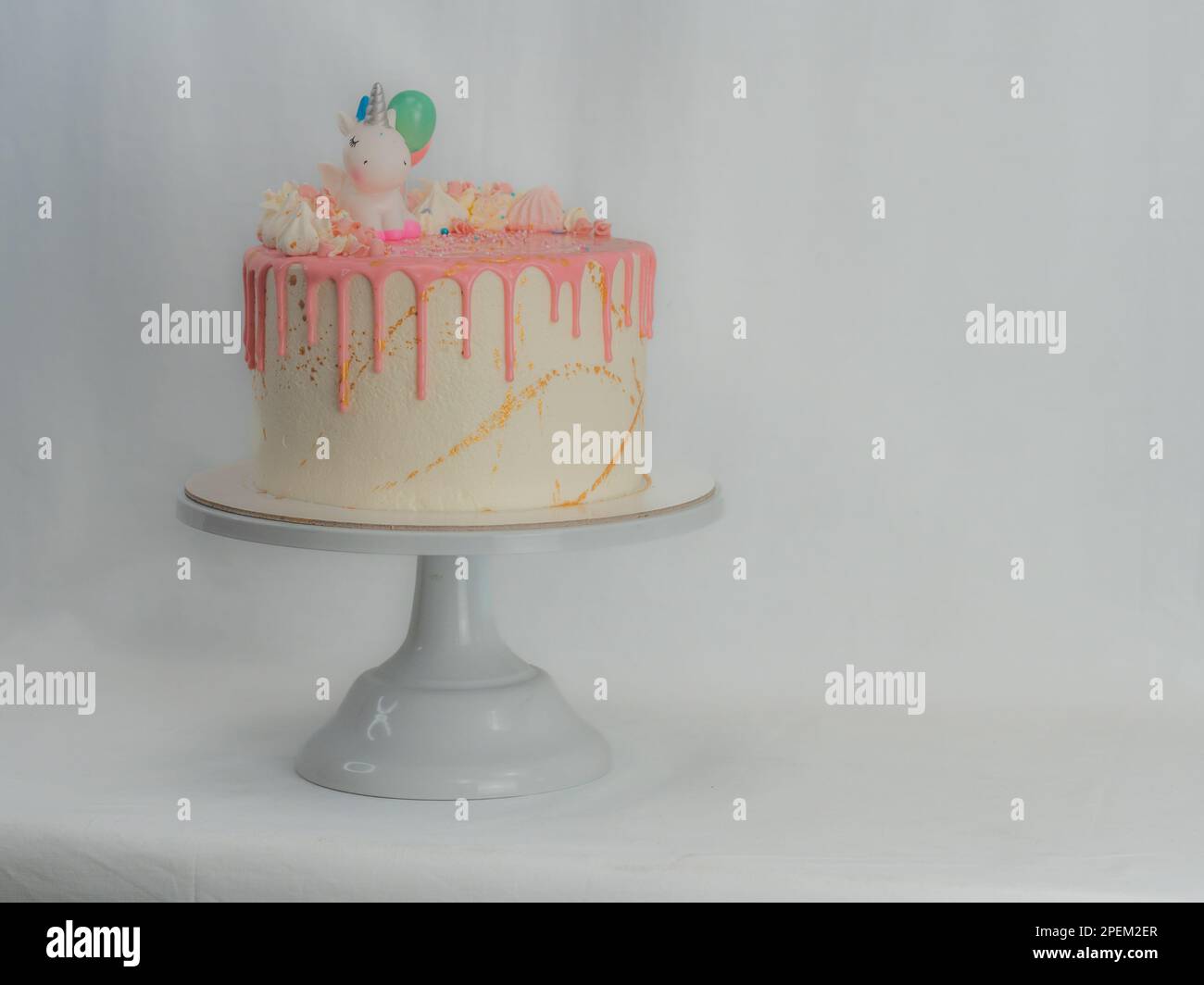 pink frosted dripping icing white birthday cake cake with unicorn ...