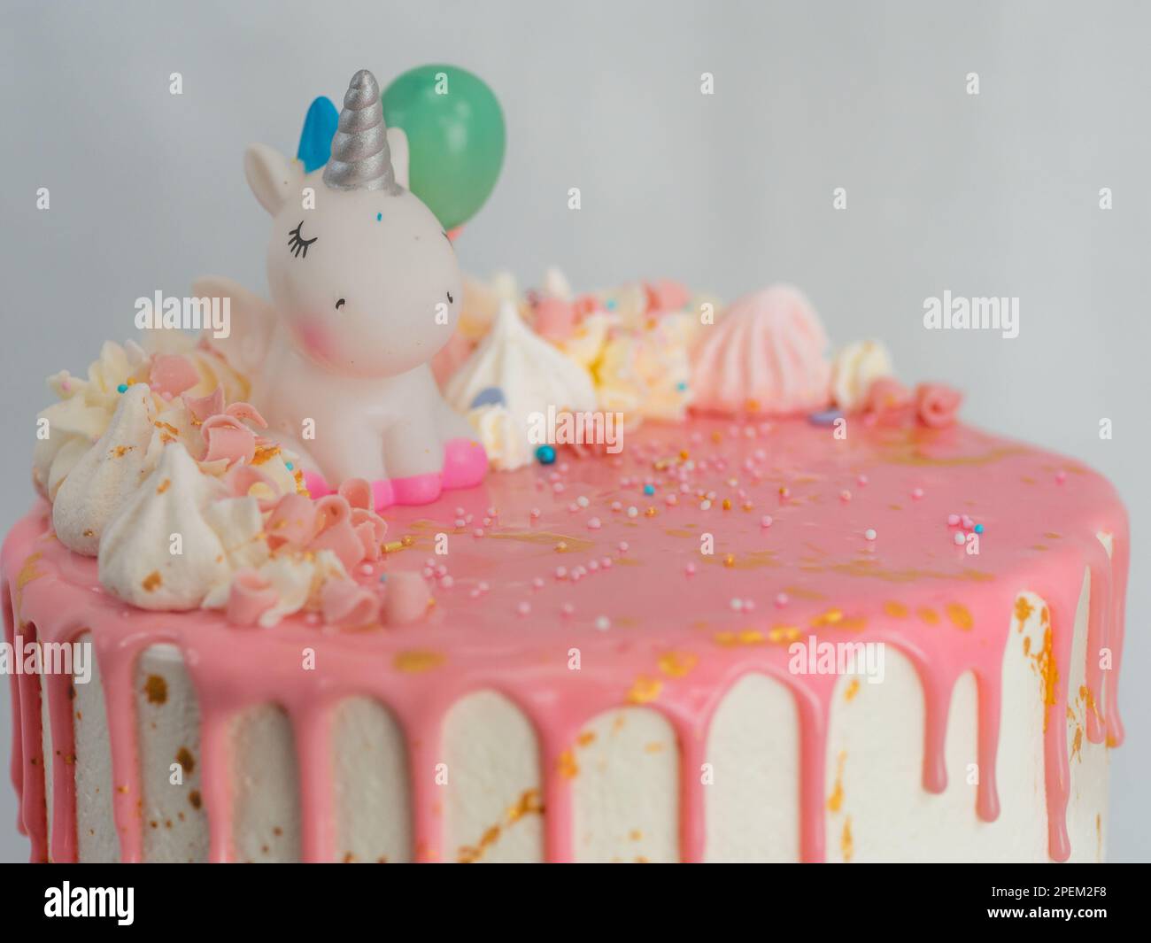 pink frosted dripping icing white birthday cake cake with unicorn ...