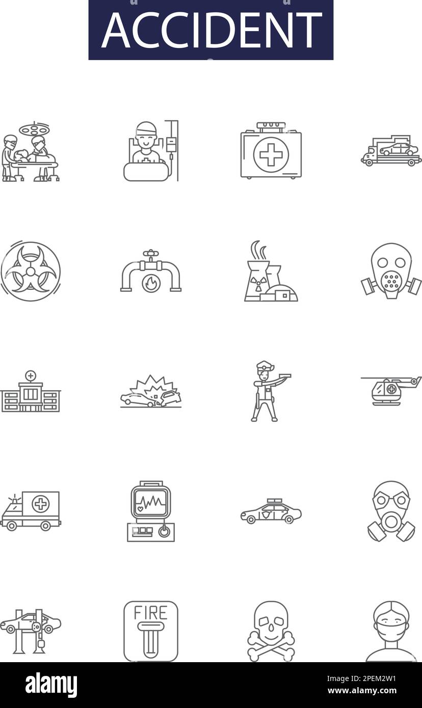 Accident line vector icons and signs. Crash, Smash, Collision, Bump ...