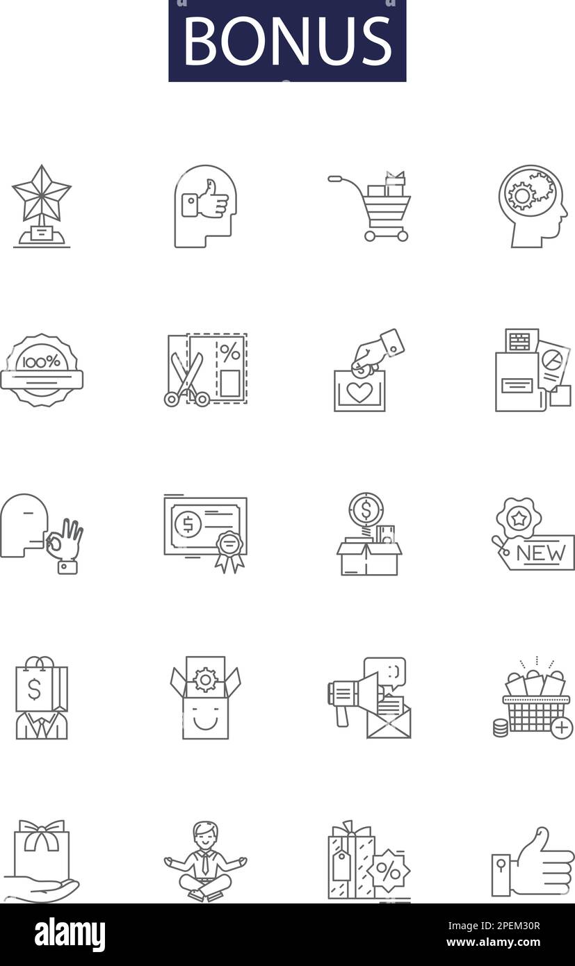 Bonus line vector icons and signs. Gratuity, Incentive, Tip, Payout ...