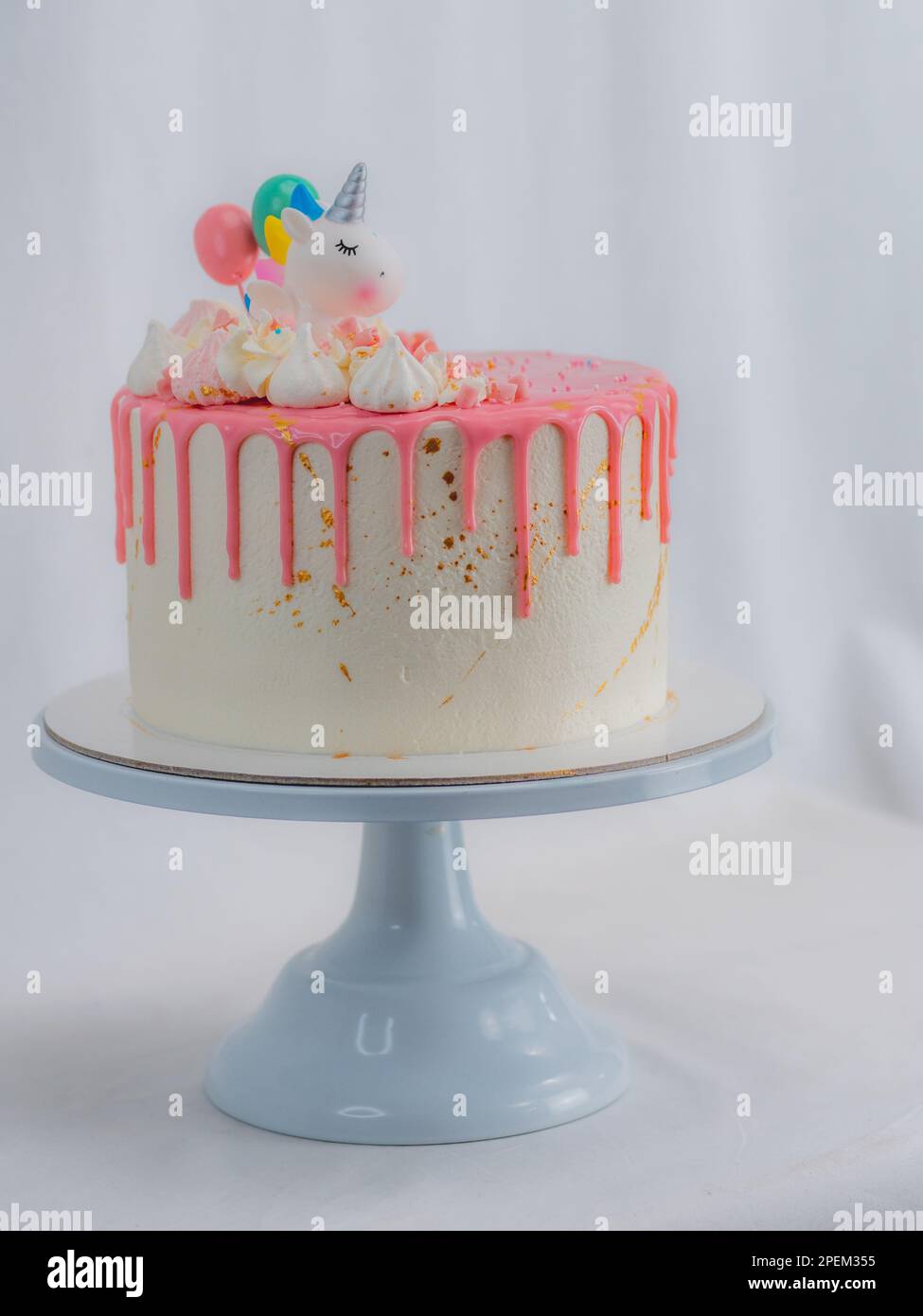 pink frosted dripping icing white birthday cake cake with unicorn ...
