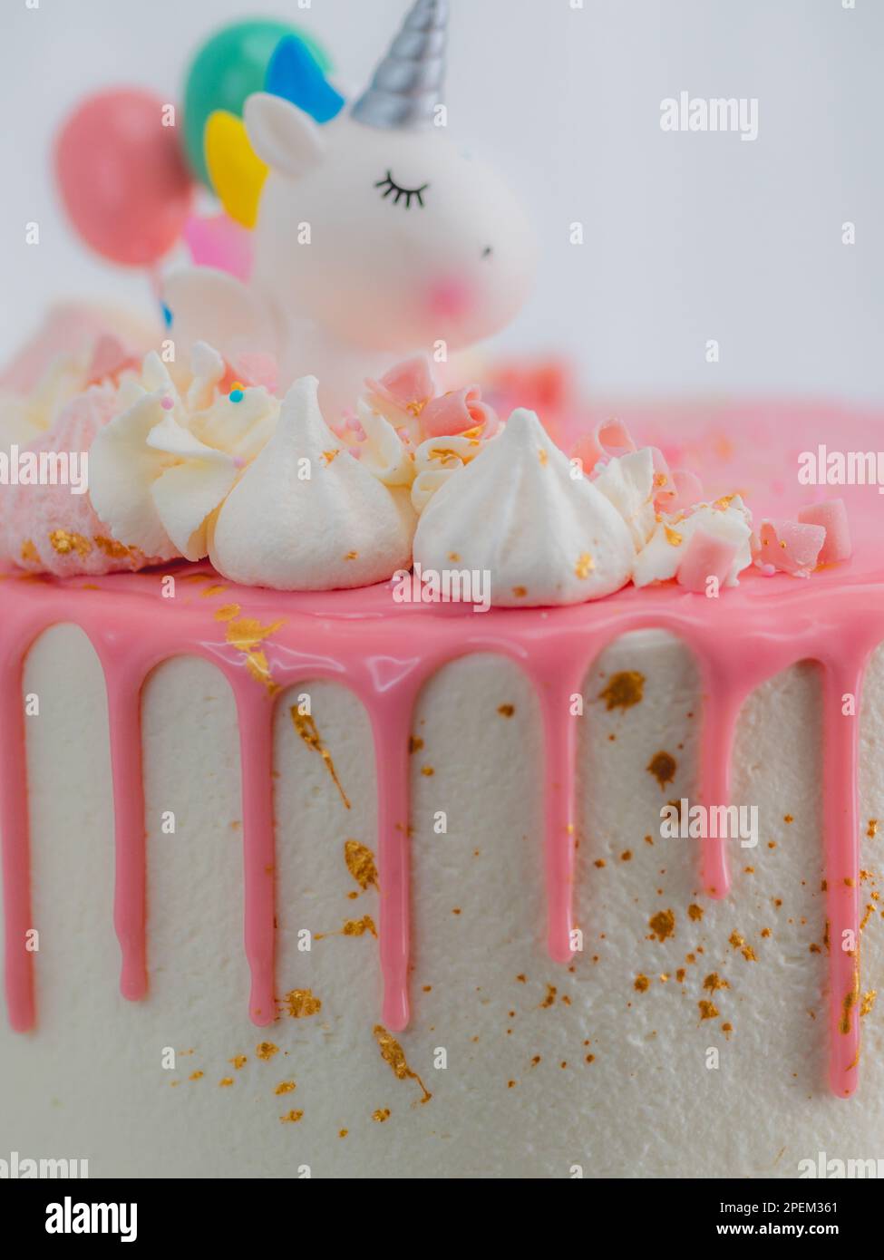 pink frosted dripping icing white birthday cake cake with unicorn ...