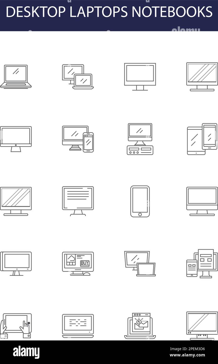 Desktop laptops notebooks line vector icons and signs. laptop, computer ...